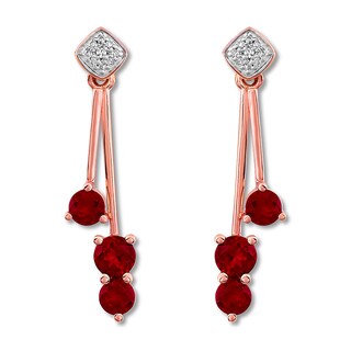 Lab-Created Ruby Earrings 1/20 ct tw Diamonds 10K Rose Gold | Kay