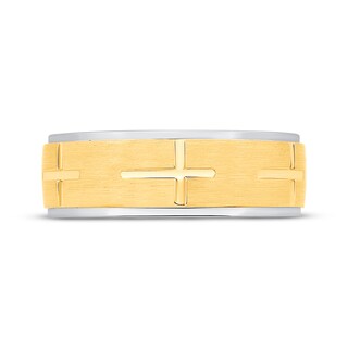 Men's Horizontal Cross Pattern Ring 10K Two-Tone Gold | Kay