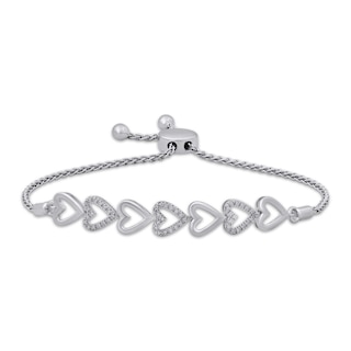 Diamond Alternating Sideways Hearts Bolo Bracelet 1/8 ct tw Sterling ...