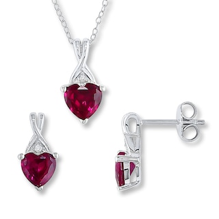 Lab-Created Ruby Gift Set Necklace & Earrings Sterling Silver | Kay