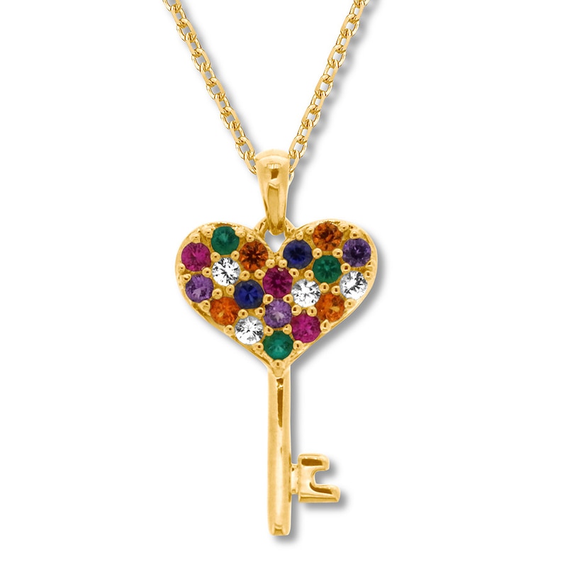 Lab-Created Gemstone Rainbow Key Necklace 10K Yellow Gold | Kay