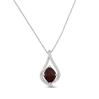 Lab-Created Ruby & White Lab-Created Sapphire Necklace Sterling Silver ...