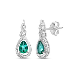 Pear-Shaped Lab-Created Emerald & Round-Cut White Lab-Created Sapphire ...