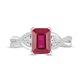 Emerald-Cut Lab-Created Ruby & White Lab-Created Sapphire Ring Sterling ...