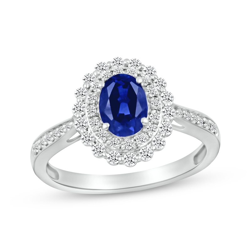 Oval-Cut Blue Lab-Created Sapphire & White Lab-Created Sapphire Double ...