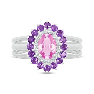 Oval-Cut Pink Lab-Created Sapphire, White Lab-Created Sapphire ...