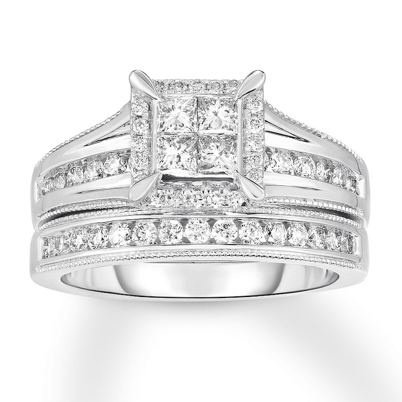 White Gold Princess Cut Wedding Sets