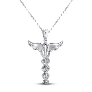Diamond Caduceus Necklace 1/6 ct tw 10K White Gold 18" | Kay