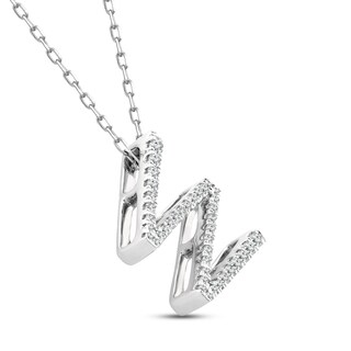 Diamond Letter W Necklace 1/8 ct tw Round-cut Sterling Silver 18" | Kay