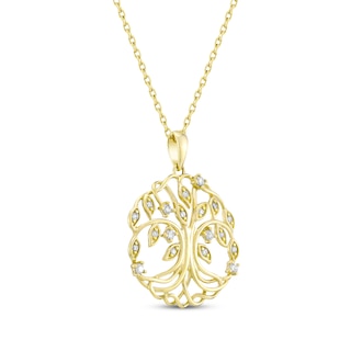 Diamond Family Tree Circle Necklace 1/6 ct tw 10K Yellow Gold 18" | Kay