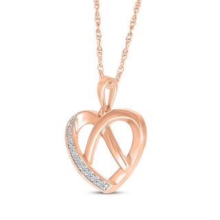 Diamond Heart Pretzel Necklace 1/8 ct tw 10K Rose Gold 18" | Kay