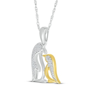 Diamond Penguins Necklace 1/10 ct tw Sterling Silver & 10K Yellow Gold ...