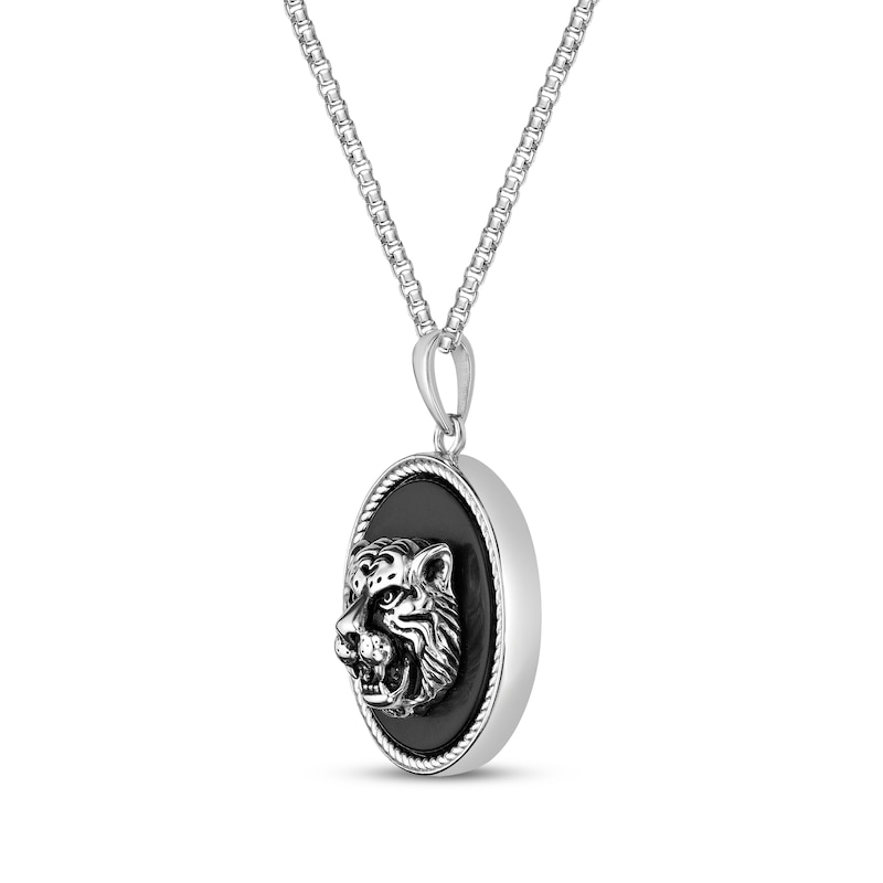 Men's Black Agate Tiger Disc Necklace Sterling Silver 24" | Kay