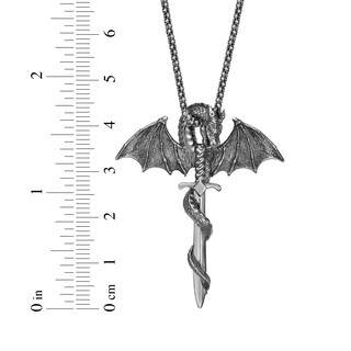 Men's Dragon & Sword Necklace Sterling Silver 24" | Kay