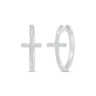 Diamond Cross Hoop Earrings 1/6 ct tw Sterling Silver | Kay