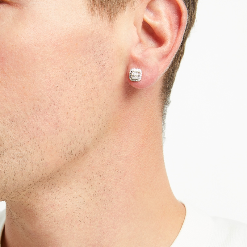 Men's Baguette & Round-Cut Diamond Greek Key Cushion Stud Earrings 1/3 ...
