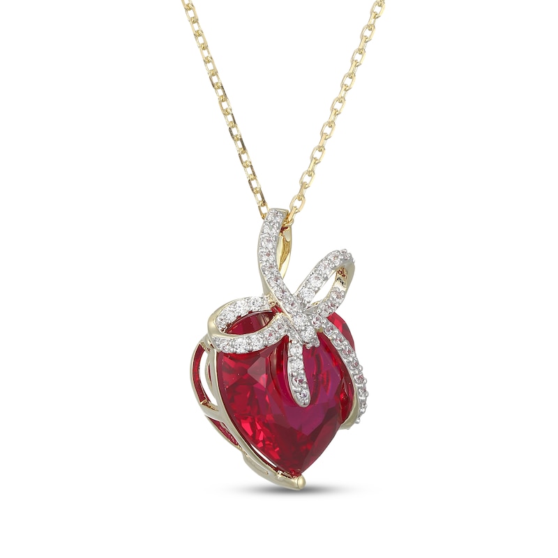 Heart-Shaped Ruby & Diamond Bow Necklace 1/5 ct tw 10K Yellow Gold 18" | Kay