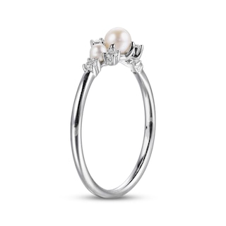 Cultured Pearl & White Lab-Created Sapphire Ring Sterling Silver | Kay