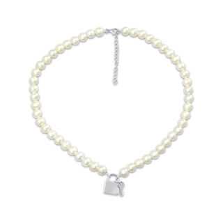 Cultured Pearl Lock & Key Necklace Sterling Silver 17" | Kay