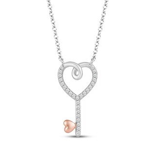 Hallmark Diamonds Heart Key Necklace 1/15 ct tw Sterling Silver & 10K ...