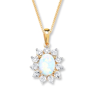 Lab-Created Opal Necklace 1/20 ct tw Diamonds 10K Yellow Gold | Kay