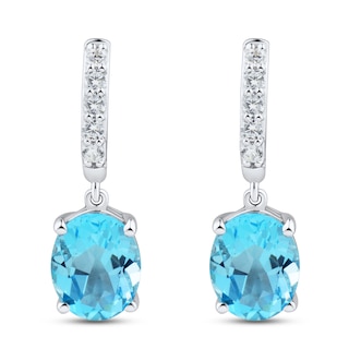 Swiss Blue Topaz & White Lab-Created Sapphire Drop Earrings Sterling ...
