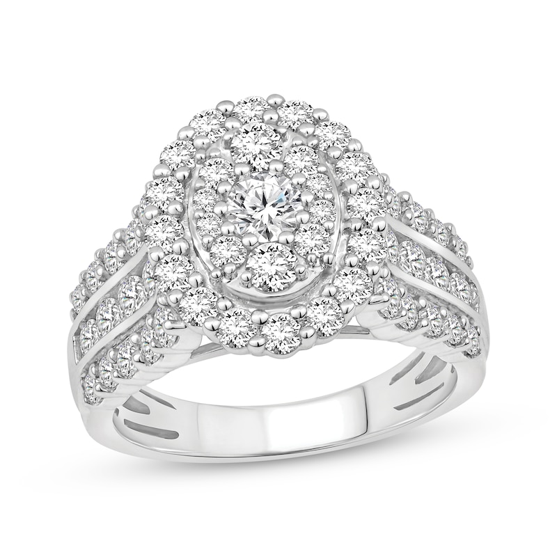 Round-Cut Multi-Diamond Center Oval Frame Engagement Ring 2 ct tw 10K ...