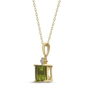 Square-Cut Peridot & Diamond Necklace 1/20 ct tw 10K Yellow Gold 18" | Kay