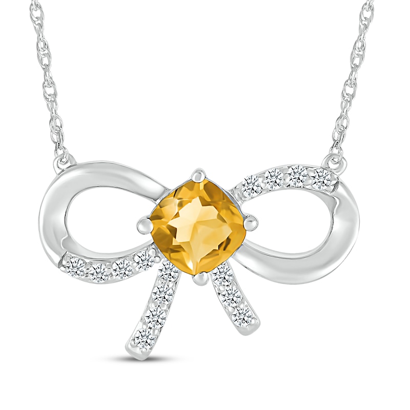 Cushion-Cut Citrine & White Lab-Created Sapphire Bow Necklace Sterling ...