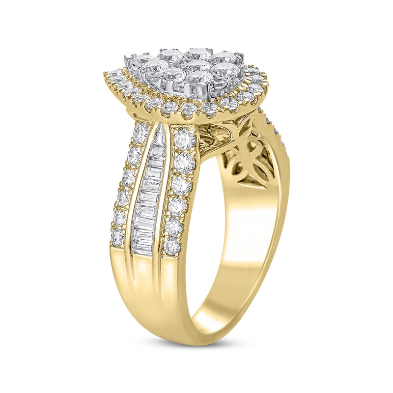 Multi-Diamond Center Pear Frame Engagement Ring 1-1/2 ct tw 14K Yellow ...