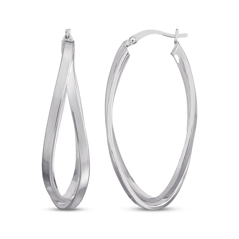 Squared Tube Twist Oval Hoop Earrings Sterling Silver Kay
