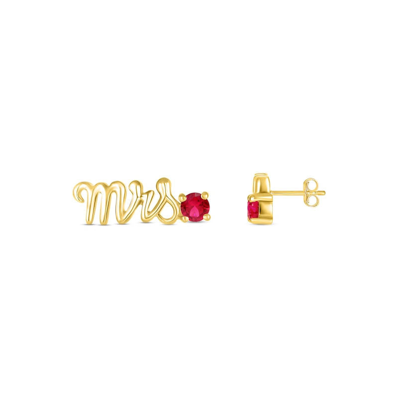 Lab-Created Ruby "Mrs." Earrings 10K Yellow Gold | Kay
