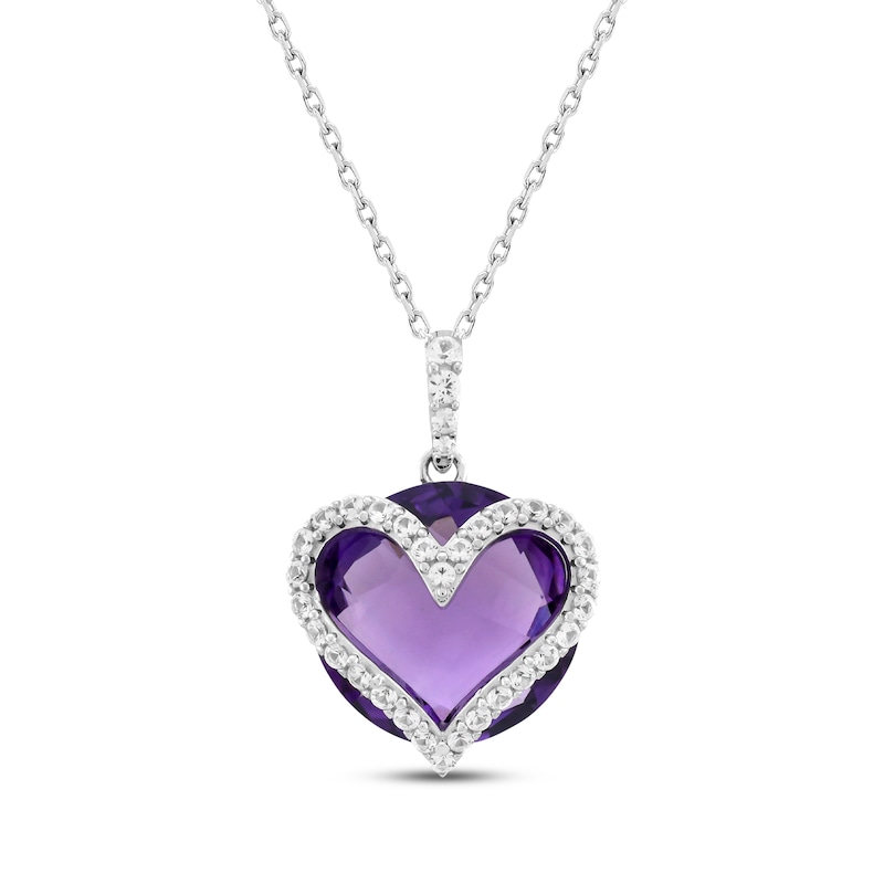 Amethyst & White Lab-Created Sapphire Heart Overlay Necklace Sterling ...