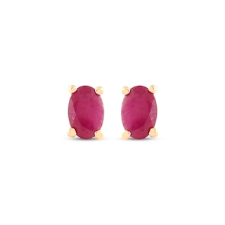 Oval-Cut Ruby Solitaire Stud Earrings 14K Yellow Gold | Kay