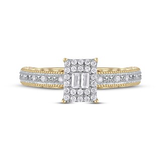 Baguette & Round-Cut Multi-Diamond Rectangle Halo Promise Ring 1/4 ct ...