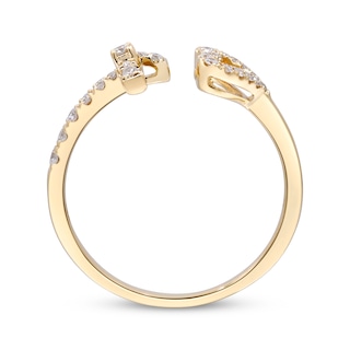 Diamond Deconstructed Open Heart & Cross Ring 1/5 ct tw 14K Yellow Gold ...