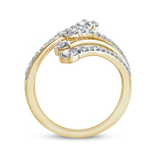 Pear-Shaped & Round-Cut Diamond Bypass Deconstructed Ring 5/8 ct tw 10K ...