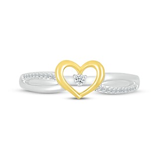 Diamond Center Heart Ring 1/15 ct tw Sterling Silver & 10K Yellow Gold ...