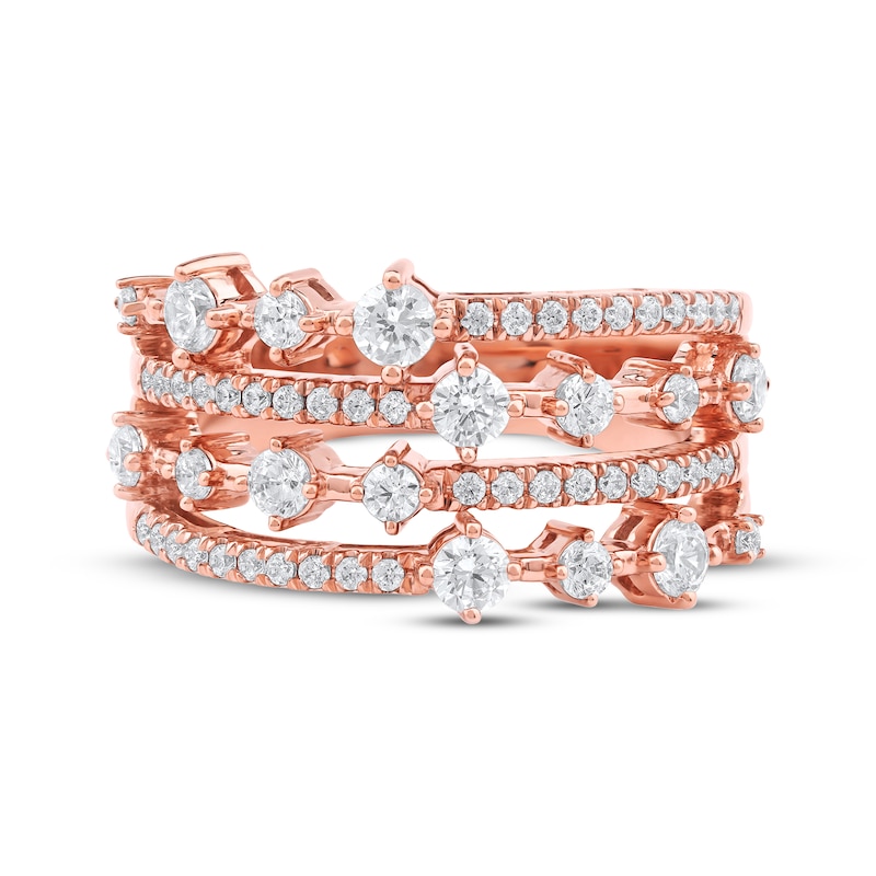 Diamond Staggered Four-Row Fashion Ring 1 ct tw 10K Rose Gold | Kay