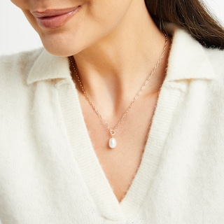 Cultured Pearl Drop Paperclip Chain Toggle Necklace 10K Yellow Gold 17 ...