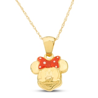 Children's Minnie Mouse Enamel Necklace 14K Yellow Gold 13" | Kay