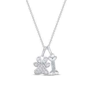 Diamond Dog Paw/Bone Necklace 1/5 ct tw Round & Baguette 10K White Gold ...