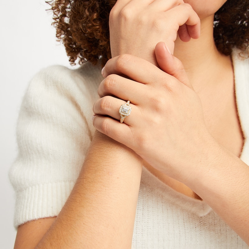 Baguette & Round-Cut Multi-Diamond Center Engagement Ring 5/8 ct tw 14K ...