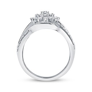 Baguette & Round-Cut Diamond Bypass Split-Shank Ring 1 ct tw 10K White ...