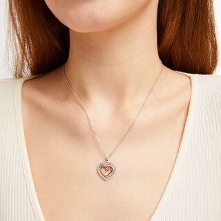 Hallmark Diamonds Heart Necklace 1/2 ct tw Sterling Silver & 10K Rose ...