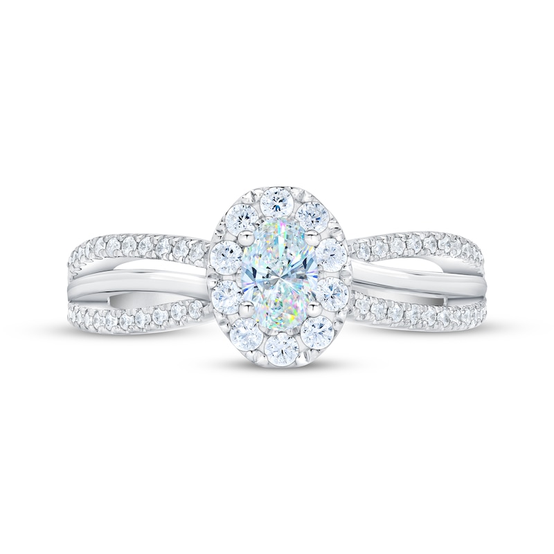 THE LEO First Light Diamond Oval-Cut Halo Engagement Ring 3/4 ct tw 14K ...