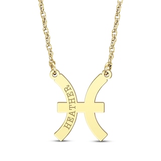 Engravable "Pisces" Zodiac Sign Necklace 14K Yellow Gold 18" | Kay