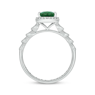 Engravable Pear-Shaped Lab-Created Emerald & Diamond Ring 1/10 ct tw ...