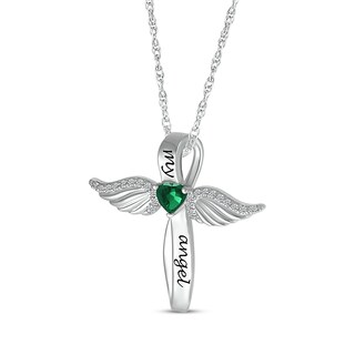 Heart-Shaped Lab-Created Emerald & White Lab-Created Sapphire Angel ...