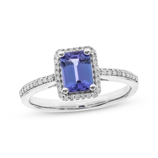 Emerald-Cut Tanzanite & Round-Cut Diamond Ring 1/6 ct tw Sterling ...